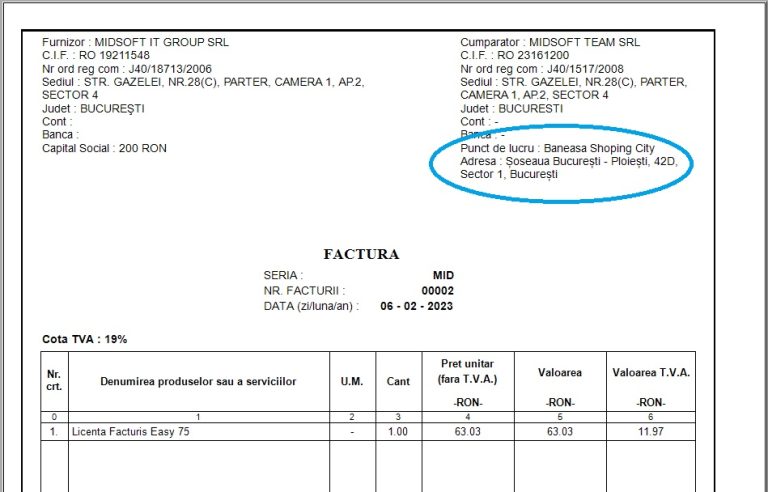 Punctele de lucru ale clientului si informatiile necesare pe factura si in e-Factura | Facturis.ro